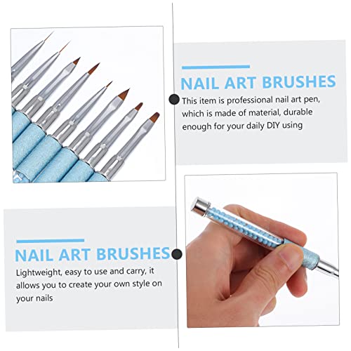 minkissy 8pcs Set Nail Art Brush Set Finger Nail Kit Diamond Kits Nail Kit Acrilic Nail Kit Para Uñas Acrilicas Nail Drawing Pen Nail Painting Tools 3d Gradient Acrylic Blue