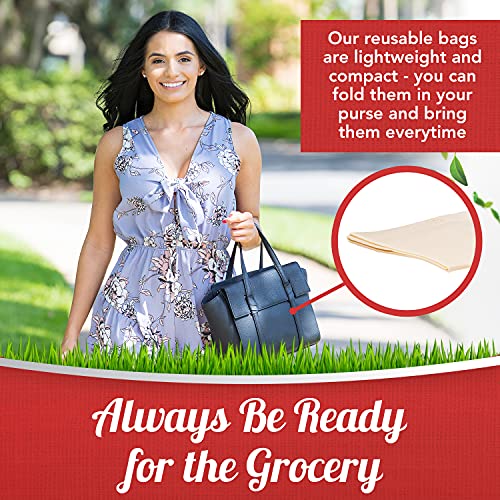 Simply Cool 50 Pack Reusable Eco-Friendly Grocery Shopping Bags 12.6"x6.3"x11.8" Durable, Recyclable,Washable, Foldable, Portable Tote Bags Bulk (50 Pack Reusable Bags, Cream)