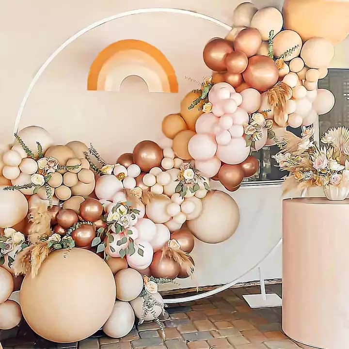 162 piece Dusty Retro Colors Balloon Arch double stuffed with a balloon arch garland kit, Retro Dusty Pink, Retro Apricot, Matte cream peach and chrome rose gold