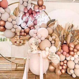 162 piece Dusty Retro Colors Balloon Arch double stuffed with a balloon arch garland kit, Retro Dusty Pink, Retro Apricot, Matte cream peach and chrome rose gold