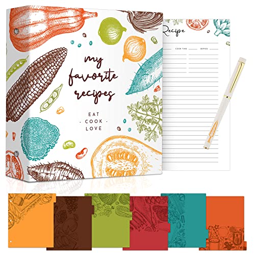 Recipe Book for OWN Recipes 11.4" X 11.8", Recipe Book, Recipe Binder with 30 Full Doble-Side Sheets and 30 Plastic Sleeves, Blank Recipe Book Recipe Book to Write Your Own Recipes with Matching Pen.