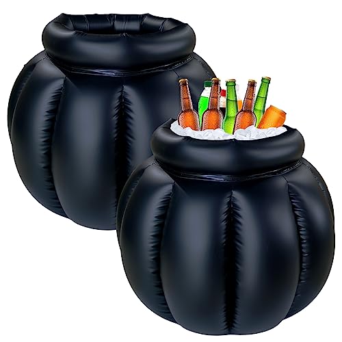 2 Pieces Inflatable Cauldron Drink Cooler Happy Halloween Party Beverage Holder Inflatable Coin Pot Cauldron Drink Cooler with Drain Plug for Halloween Parties Food Drink Holder Cooler Containers