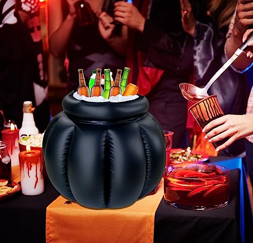 2 Pieces Inflatable Cauldron Drink Cooler Happy Halloween Party Beverage Holder Inflatable Coin Pot Cauldron Drink Cooler with Drain Plug for Halloween Parties Food Drink Holder Cooler Containers