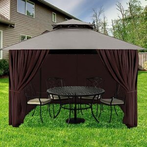 aonear Gazebo Privacy Curtains 10' x 10' with Zipper 4-Panels Side Wall Universal Replacement for Patio, Outdoor Canopy, Garden and Backyard, Coffee Brown (Curtain Only)