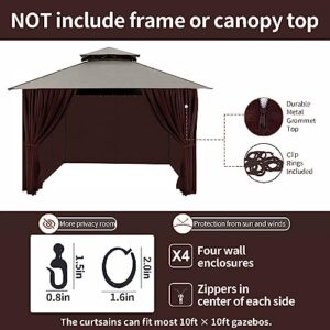 aonear Gazebo Privacy Curtains 10' x 10' with Zipper 4-Panels Side Wall Universal Replacement for Patio, Outdoor Canopy, Garden and Backyard, Coffee Brown (Curtain Only)