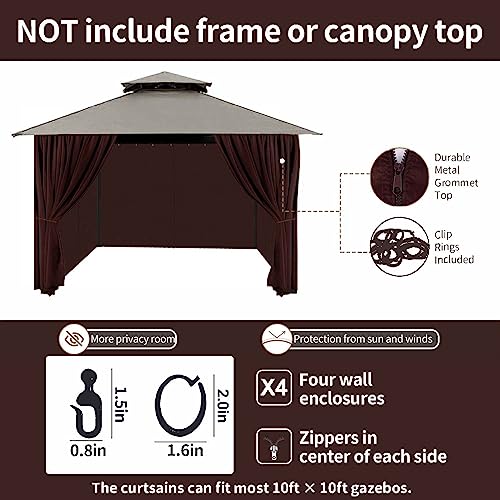 aonear Gazebo Privacy Curtains 10' x 10' with Zipper 4-Panels Side Wall Universal Replacement for Patio, Outdoor Canopy, Garden and Backyard, Coffee Brown (Curtain Only)