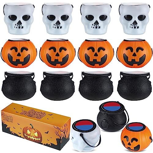 Tanlade 12 Pcs Halloween Bath Bombs Gift for Kids Set 5 oz Witches Brew Cauldrons Pumpkin Skull Bath Bombs Scary Gift Set Bath Bombs for Dry Skin Fizzies Spa Kit