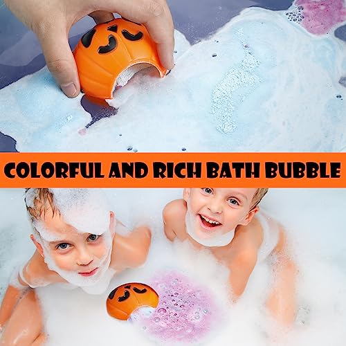 Tanlade 12 Pcs Halloween Bath Bombs Gift for Kids Set 5 oz Witches Brew Cauldrons Pumpkin Skull Bath Bombs Scary Gift Set Bath Bombs for Dry Skin Fizzies Spa Kit