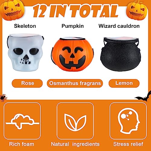 Tanlade 12 Pcs Halloween Bath Bombs Gift for Kids Set 5 oz Witches Brew Cauldrons Pumpkin Skull Bath Bombs Scary Gift Set Bath Bombs for Dry Skin Fizzies Spa Kit