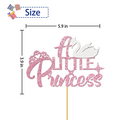 RoadSea A Little Princess Cake Topper - Gender Reveal Party Cake Supplies - Swan Welcome Baby Girl 1st Birthday Party Decorations - Pink Glitter