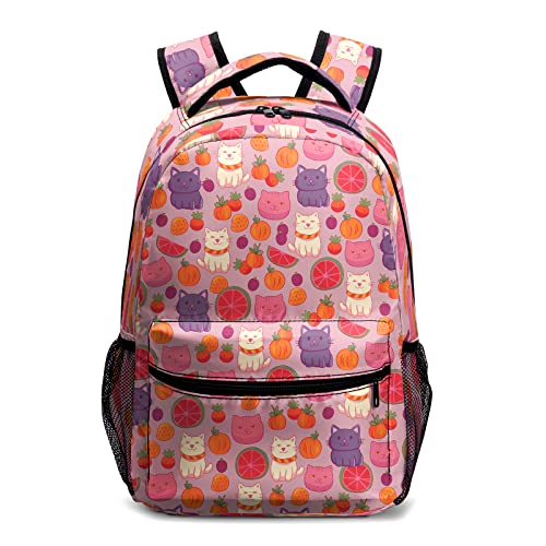 Dacawin Cat Backpack for Girls Colorful Cats Bookbag Cartoon Fruit Pattern Book Bag Cute High School Backpacks Leisure Travel Back Pack for Girls Teenage