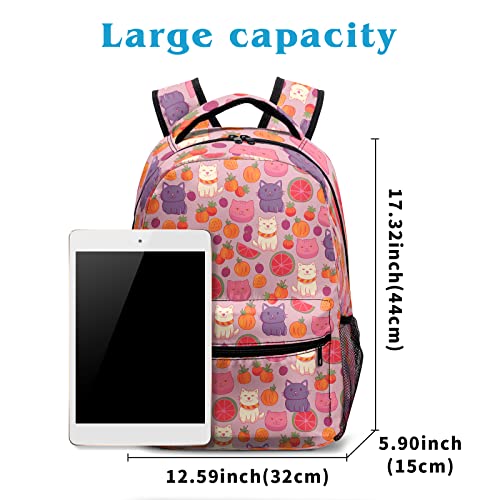 Dacawin Cat Backpack for Girls Colorful Cats Bookbag Cartoon Fruit Pattern Book Bag Cute High School Backpacks Leisure Travel Back Pack for Girls Teenage