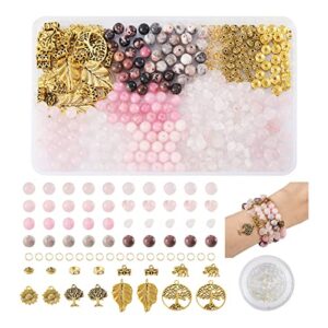 cheriswelry box of 8mm gemstone beads bracelet making kit with natural mixed stone beads rhinestone spacer beads alloy pendants elastic thread jump ring for jewelry making crafts (254pcs/box)