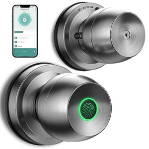 hei liang fingerprint door lock smart door knob, biometric door lock smart lock fingerprint door knob with app control, suitable for bedrooms,cloakroom,apartments offices,hotels (satin nickel)