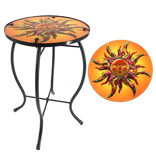 YNGFIL Outdoor Side Table Sun Round Small Patio Accent Table Indoor End Table for Yard, Garden, Living Room, Bistro Balcony or Lawn