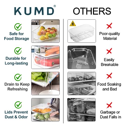 KUMD 10 Pack Fridge Organizers and Storage, Stackable Refrigerator Organizer Bins with Lids, BPA-Free Produce Fruit Storage Containers for Fridge Organizers, for Food, Drinks, Vegetable