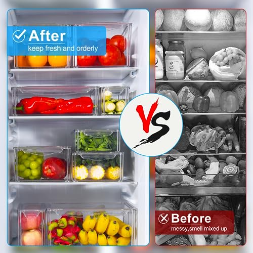 KUMD 10 Pack Fridge Organizers and Storage, Stackable Refrigerator Organizer Bins with Lids, BPA-Free Produce Fruit Storage Containers for Fridge Organizers, for Food, Drinks, Vegetable