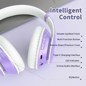 Uliptz Wireless Bluetooth Headphones, 65H Playtime, 6EQ Sound Modes, HiFi Stereo Over Ear Headphones with Microphone, Foldable Bluetooth 5.3 Headphones for Travel/Office/Cellphone/PC (Purple)