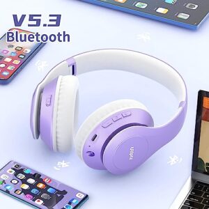 Uliptz Wireless Bluetooth Headphones, 65H Playtime, 6EQ Sound Modes, HiFi Stereo Over Ear Headphones with Microphone, Foldable Bluetooth 5.3 Headphones for Travel/Office/Cellphone/PC (Purple)