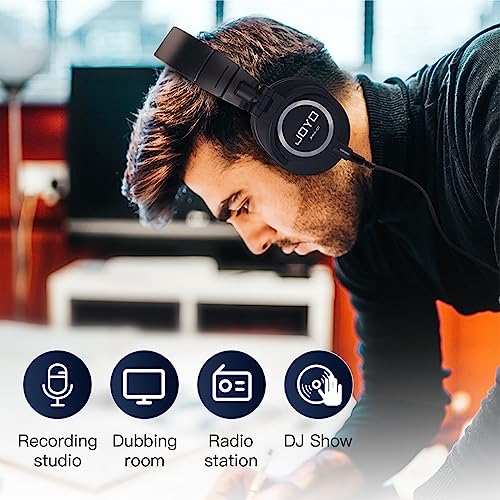 JOYO Professional Studio Monitor Headphones Wired Over Ear Audio Recording Monitor Headset Noise Cancelling for Guitar Mixer Amplifier Podcast Microphone and Keyboard Piano (JMH-01)