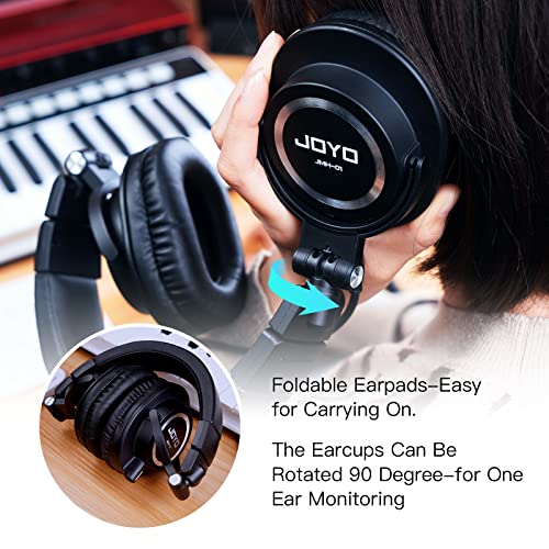 JOYO Professional Studio Monitor Headphones Wired Over Ear Audio Recording Monitor Headset Noise Cancelling for Guitar Mixer Amplifier Podcast Microphone and Keyboard Piano (JMH-01)