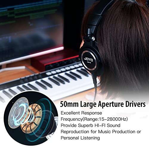 JOYO Professional Studio Monitor Headphones Wired Over Ear Audio Recording Monitor Headset Noise Cancelling for Guitar Mixer Amplifier Podcast Microphone and Keyboard Piano (JMH-01)