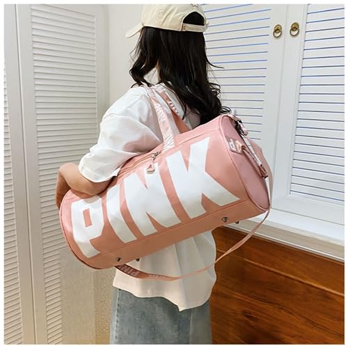 Gym Bag, Sports Duffel Bag with Waterproof Wet Pocket & Shoes Compartment, Lightweight Travel Bag for Weekend Getaway, Gym Bag for Women And Men, Pink