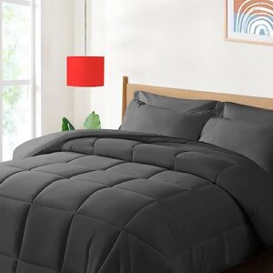 jokolo california king comforter set - 7 pieces reversible bed set,cal bed in a bag with all season comforters,sheets,pillowcases,shams,flat sheet,fitted sheet,dark grey