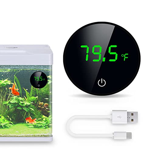 Aquarium Thermometer Digital, Fish Tank Thermometer, Reptile Terrarium Thermometer, Incubator Thermometer, Fish Tank Accessories with LED Display and USB Rechargeable Cordless, Range of 14-122℉