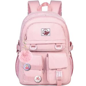 laptop backpack for girls, women college school bookbag, 15.6" cute aesthetic computer water resistant anti theft school bags for teens girls students - pink