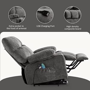 VON RACER Power Lift Recliner Chairs Modern Chair with Heat and Massage Recliners for Elderly Sofa with 2 Side Pocket, USB Port Remote Control, Adjustable Furniture, Classic Grey