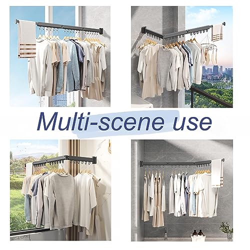 Lora Dew Clothes Rack,Drying Rack Clothing Wall Mounted,Collapsible Drying Racks for Laundry,Hanging Racks for Clothes,Retractable Laundry Hanger Rack Indoor,Grey