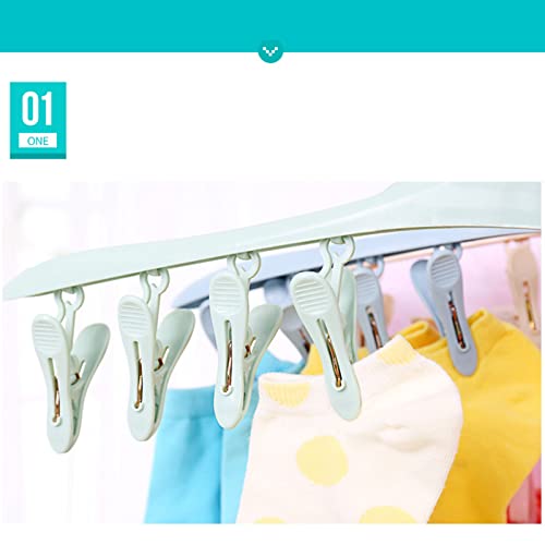 Clothes Drying Hanger Rack with 8 Clips, Sturdy Windproof Plastic Laundry Clip and Drip Drying Hanger 360° Rotatable Hook for Drying Socks Bras Underwears Baby Clothes Hats Scarfs Towels and Gloves