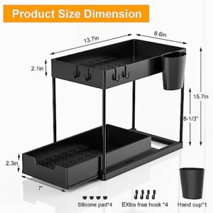 GORLDE Under Sink Organizers and Storage Thickened 2 Tier Undersink Organizers with Pull Out Sliding Drawers,Multi-purpose Bathroom Kitchen Under Cabinet Organizers with Hooks Hanging Cup,Black (2)