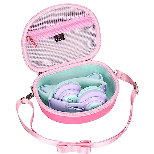 Mchoi Hard Carrying Case Suitable for Riwbox CT-7 Pink/for Jack CT-7S Cat Green 3.5mm/ for iClever IC-HS01 Bluetooth Wireless Over-Ear Headphones Headset for Kids Travel Protective Case, Case Only