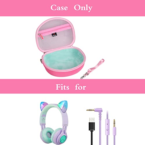 Mchoi Hard Carrying Case Suitable for Riwbox CT-7 Pink/for Jack CT-7S Cat Green 3.5mm/ for iClever IC-HS01 Bluetooth Wireless Over-Ear Headphones Headset for Kids Travel Protective Case, Case Only