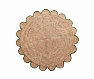 chouhan international 4x4, 5x5, 6x6,feet natural jute scallop round rug, floor scalloped edge rug braided boho eco large circular handmade area rugs