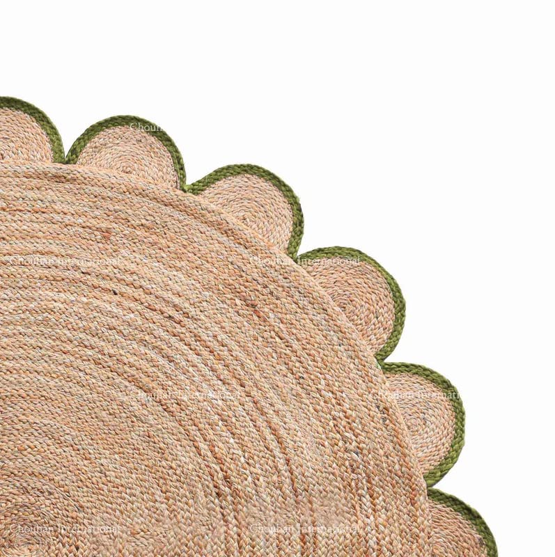 Chouhan International 4x4, 5x5, 6x6,feet Natural Jute Scallop Round Rug, Floor Scalloped Edge Rug Braided Boho Eco Large Circular Handmade Area Rugs