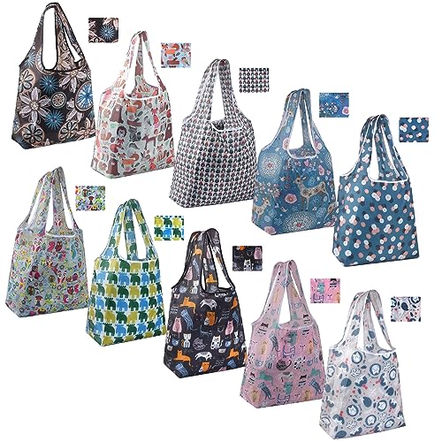 SWXIAN Reusable Grocery Bags, Reusable Shopping Bags Foldable, Machine Washable, Large Reusable Tote Bags (10 Pack)