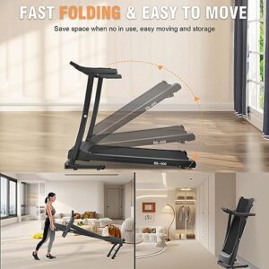 Treadmills for Home, Folding Treadmill with Incline, 3HP 300 LBS Weight Capacity, Foldable Walking Jogging Running Machine with 12 Preset Program, LED Display, Bluetooth, Wider Running Belt for Office