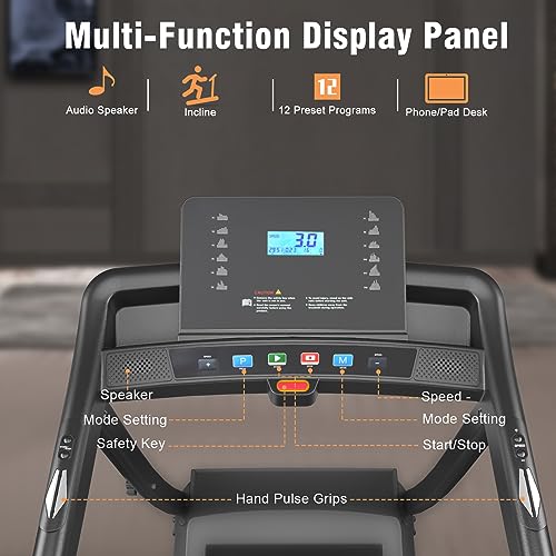 Treadmills for Home, Folding Treadmill with Incline, 3HP 300 LBS Weight Capacity, Foldable Walking Jogging Running Machine with 12 Preset Program, LED Display, Bluetooth, Wider Running Belt for Office