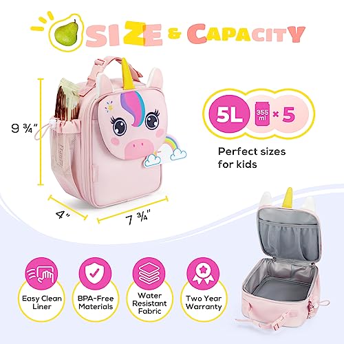 TOURIT Kids Lunch Box Insulated Lunch Bag for Kids with Water Bottle Holder, Water-resistant Lightweight Lunch Tote Bag for Boys Girls to School, Picnics,Unicorn