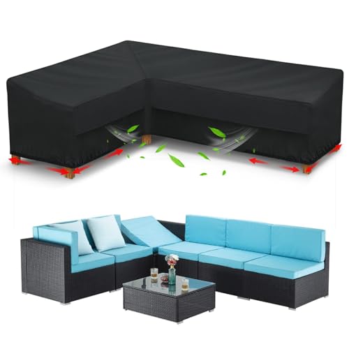 STARTWO Upgrade Outdoor L-Shaped Sectional Sofa Cover 83"x104"(Left Facing) Waterproof Outdoor Patio Furniture Covers with Corner Reinfored&Large Air Vent Design More Tear-Stop Couch Cover,Black