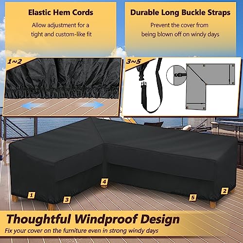 STARTWO Upgrade Outdoor L-Shaped Sectional Sofa Cover 83"x104"(Left Facing) Waterproof Outdoor Patio Furniture Covers with Corner Reinfored&Large Air Vent Design More Tear-Stop Couch Cover,Black