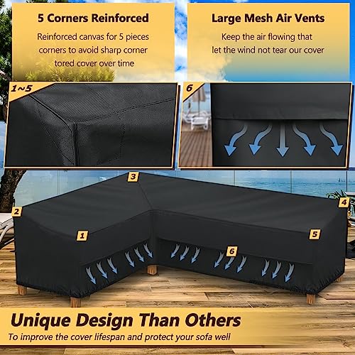 STARTWO Upgrade Outdoor L-Shaped Sectional Sofa Cover 83"x104"(Left Facing) Waterproof Outdoor Patio Furniture Covers with Corner Reinfored&Large Air Vent Design More Tear-Stop Couch Cover,Black