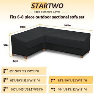 STARTWO Upgrade Outdoor L-Shaped Sectional Sofa Cover 83"x104"(Left Facing) Waterproof Outdoor Patio Furniture Covers with Corner Reinfored&Large Air Vent Design More Tear-Stop Couch Cover,Black