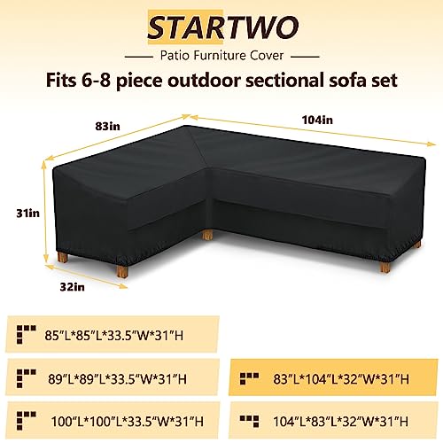 STARTWO Upgrade Outdoor L-Shaped Sectional Sofa Cover 83"x104"(Left Facing) Waterproof Outdoor Patio Furniture Covers with Corner Reinfored&Large Air Vent Design More Tear-Stop Couch Cover,Black