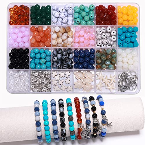 Enjoymade Glass Beads for Jewelry Making 8mm Turquoise Crystal Beads for Bracelets Making Kit Round Gemstone Stone Spacer Chakra Energy Healing Beads Bulk DIY Crystal Beads