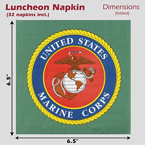 Havercamp U.S. Marines Party for 32 Guests! Includes 32 ea. 10” Plates & Luncheon Napkins & Lg. Cups with Licensed Marines Camo & Coat of Arms. Retirement, Birthday or Official Events