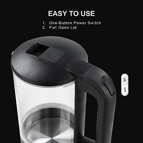 Murasakino Electric Kettle For Boiling Water,Fast Boiling Electric Tea Kettle, Hot Water Kettle Electric, Blue LED Light,Boil-Dry Protection, Auto Shut Off, BPA-Free Electric Glass Kettle.